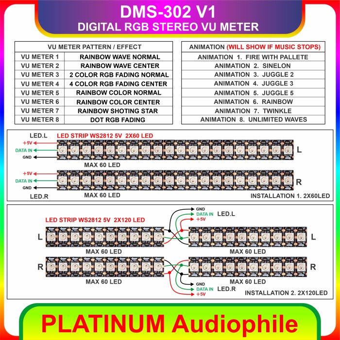 Stereo Vu Meter Module KIT DMS-302 V1 Digital RGB Music Stereo Vu Meter ...