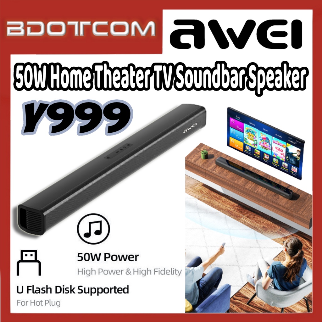 [Ready Stock] Awei Y999 50W Home Theater TV Soundbar Speaker | Shopee ...