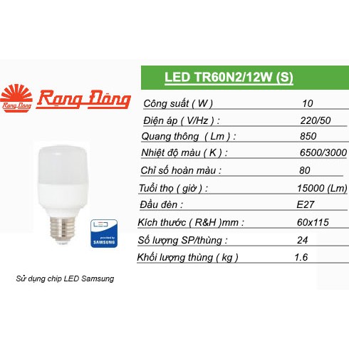 Rang Dong 10W SAMSUNG ChipLed Pillar LED Bulb (A/S White) | Shopee Malaysia