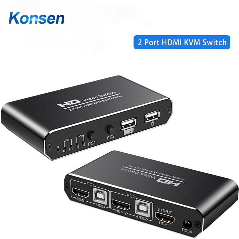 2 Ports HDMI USB KVM Switch Box Support HD 2K*4K USB KVM Switch 2 Hosts Share 1 Monitor/Keyboard ...
