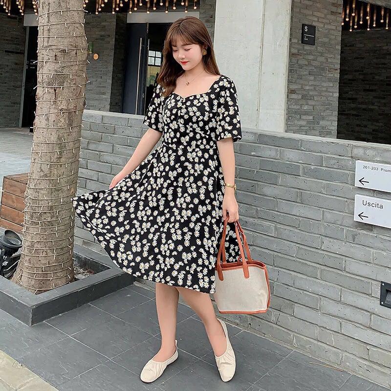 40-100kg wear women dress Women plus size Midi/Maxi dress can shoose Fat MM print floral dress ...