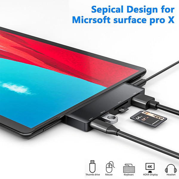 Microsoft Surface Pro X 4K HDMI, 3.5mm Earphones Jack, USB 3.0/2.0 ...