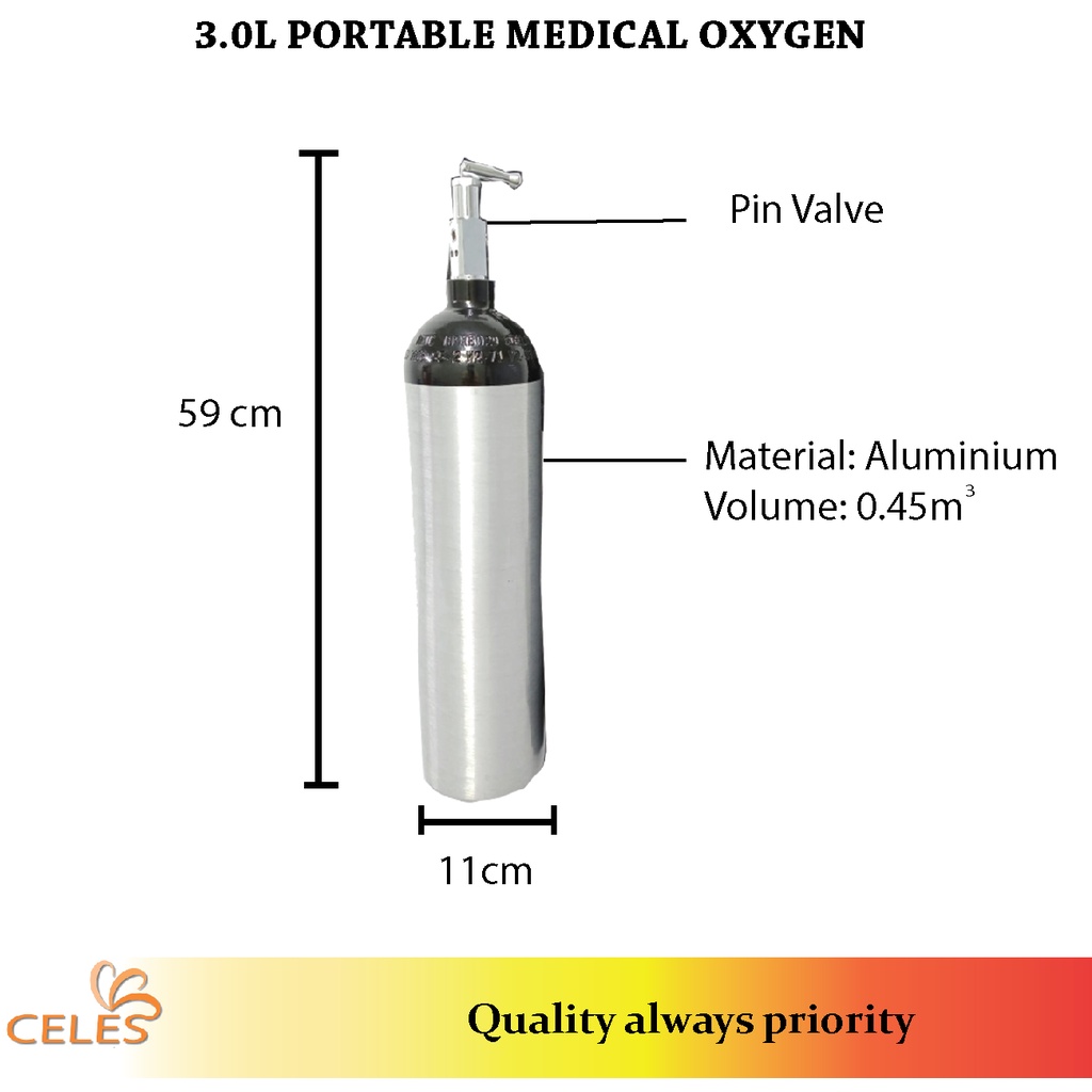 2.9L Portable Medical Oxygen Aluminium Cylinder Complete Set (OXYGEN ...