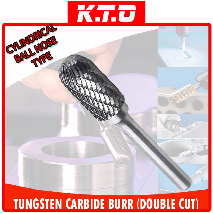 TUNGSTEN CARBIDE BURR CYLINDRICAL BALL NOSE SHAPE DOUBLE CUT ROTARY ...