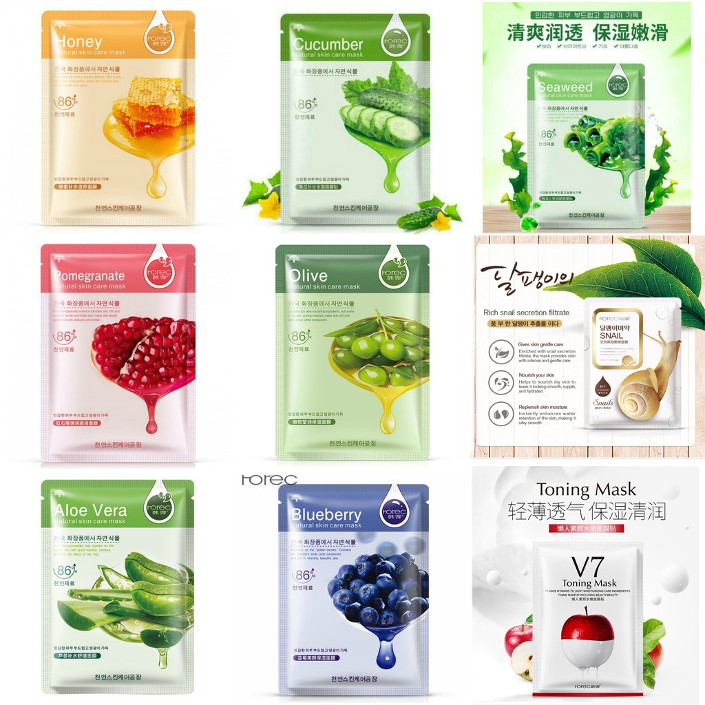 ROREC facial masks(aloe vera, cuccumber, olive oil, pomegranate,snails ...