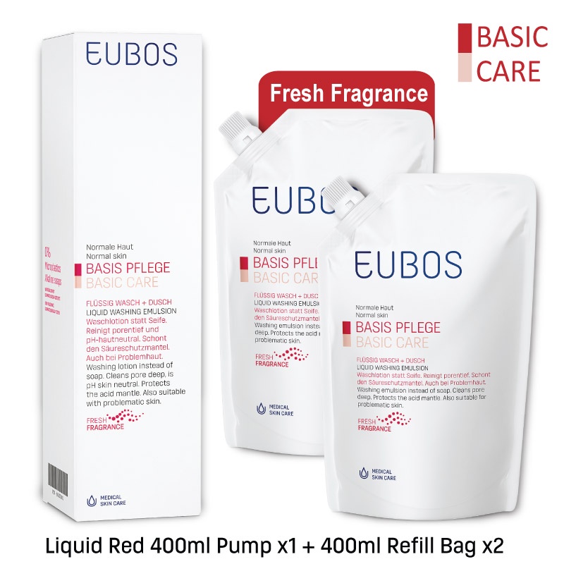 EUBOS Liquid Washing Emulsion 400ML PUMP x1 + 400ML REFILL BAG X2 ...