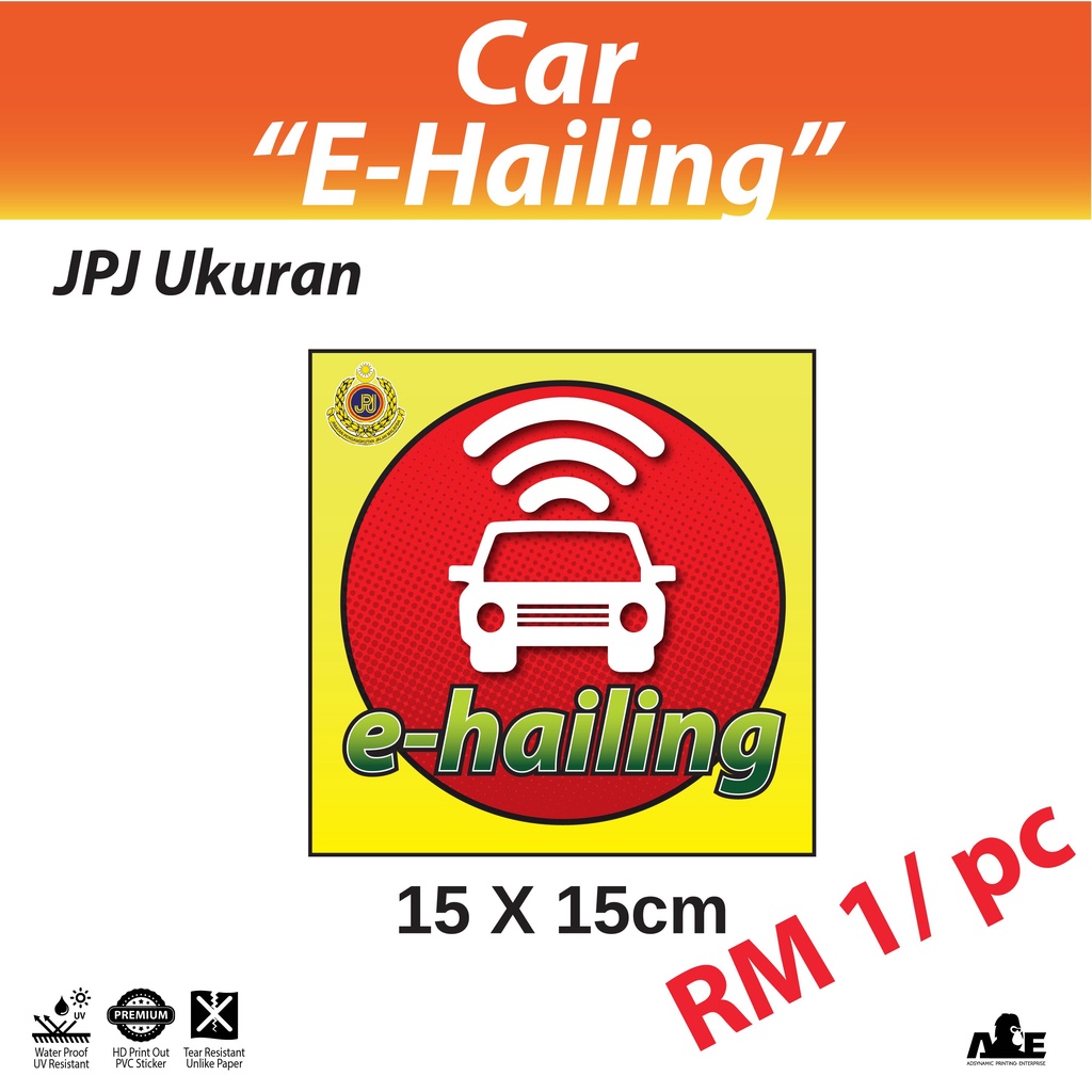 E-Hailing | Sticker | Static Cling | Car | Kereta | JPJ Size | Tahan ...
