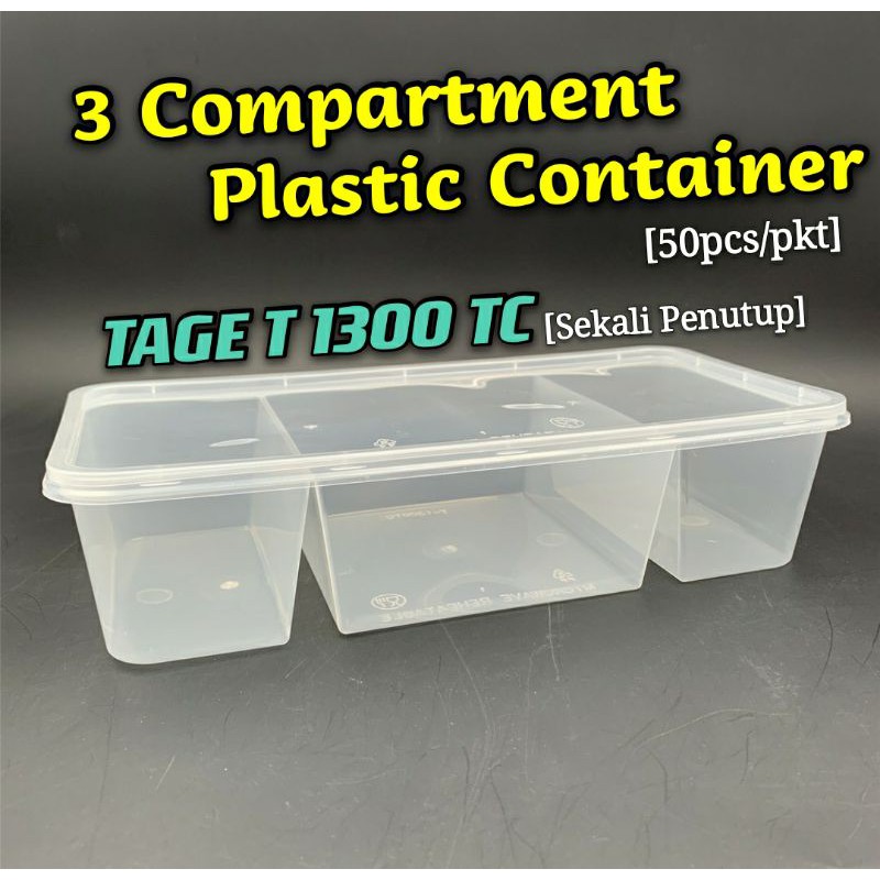 TAGE T1300TC 3 Compartment Plastic Container Disposable Lunch Box with ...