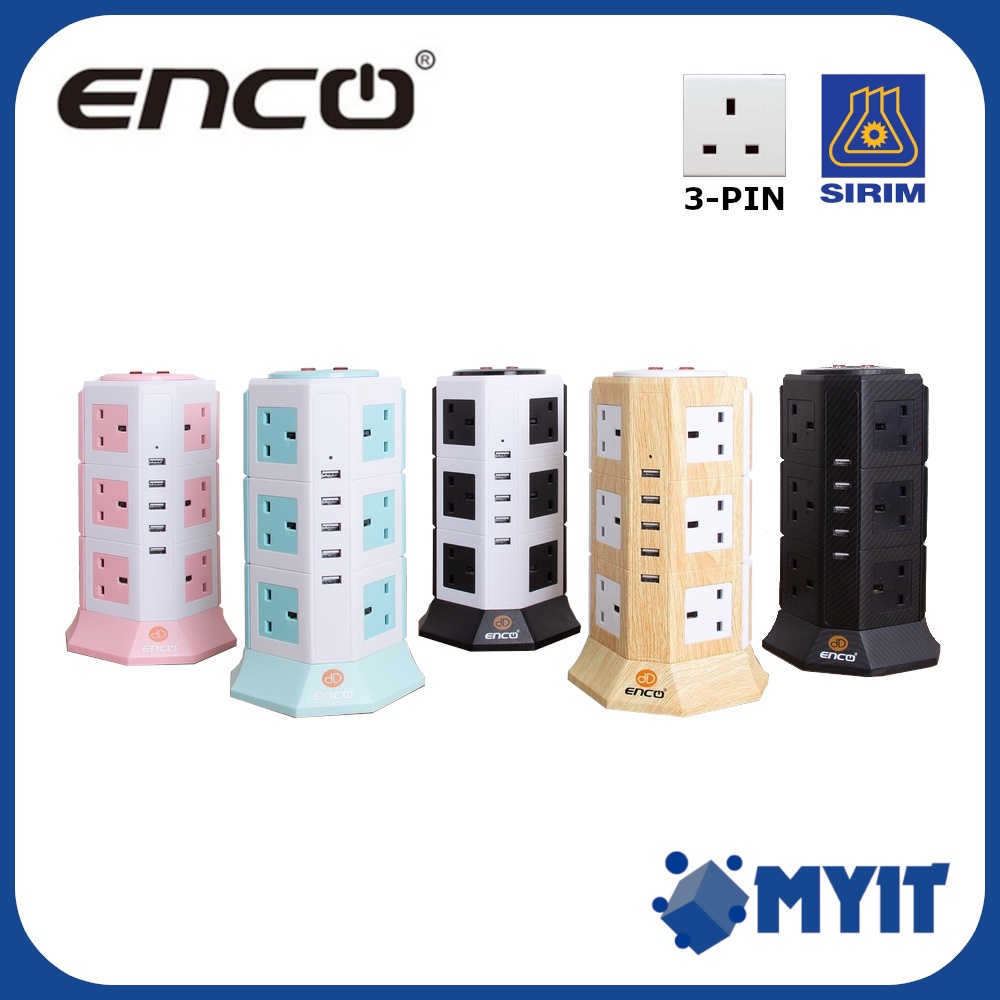 Enco TP-VA5U12K (DD-5U12K) )Vertical Tower Extension 12 Way Gang Socket ...