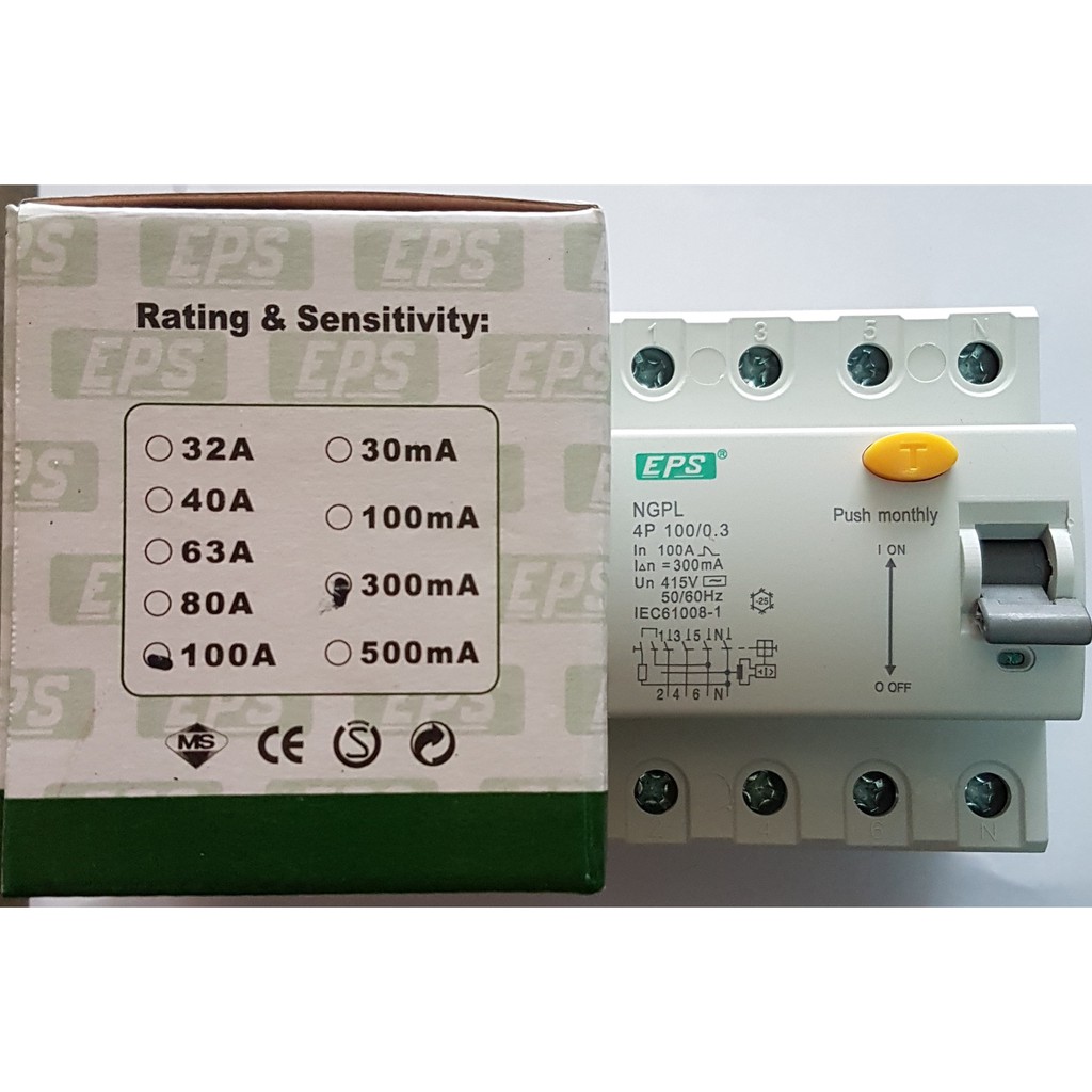 EPS 4Pole RCCB/ELCB (40A 100mA/0.1, 40A 300mA/0.3, 63A 30mA/0.03, 63A ...