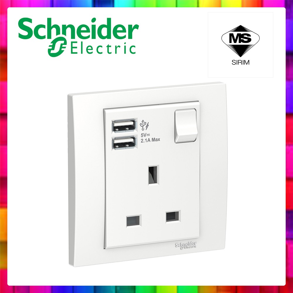 Schneider Vivace 13A 1 Gang Switch Socket with 2.1A USB White KB15USB ...