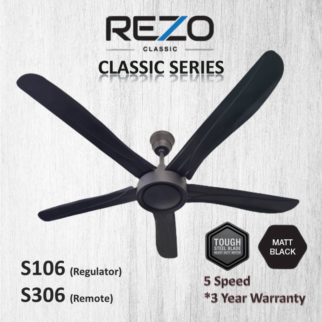 REZO S106 / S306 56” CEILING FAN 5 BLADE Regulator / Remote Control ...
