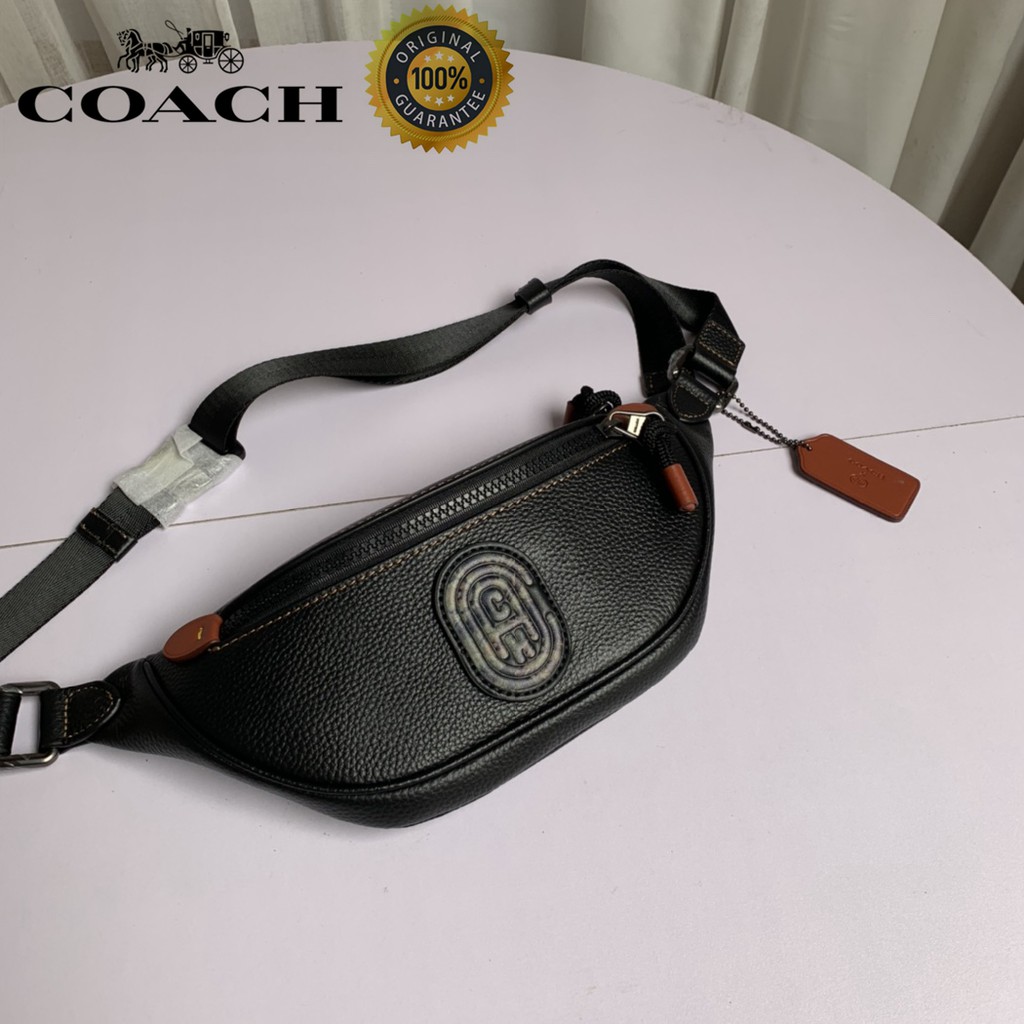 Coach new waist bag men fashion small chest bag lychee pattern leather ...