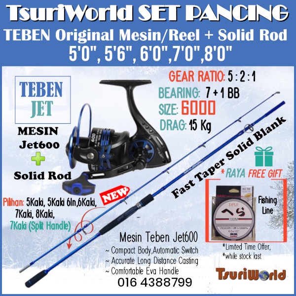 [Promo Pancing Set TEBEN 6000] TsuriWorld TEBEN Mesin/Reel (7+1 BB ...