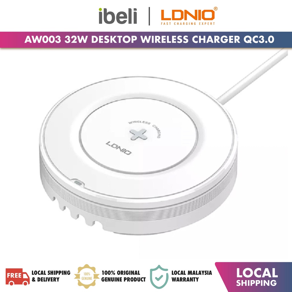 LDNIO AW003 32W Desktop Wireless Charger 1 PD+1 QC3.0 +2 USB-A Ports ...