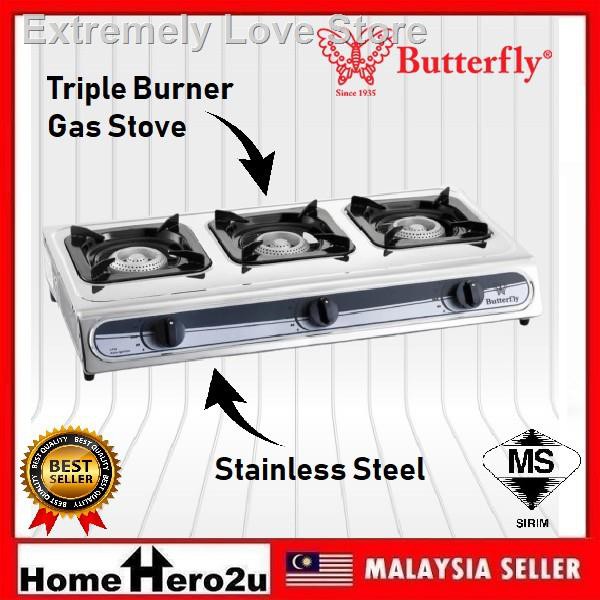 ⊕Butterfly BGC-3011L Triple Burner Gas Stove Cooker Stainless Steel ...