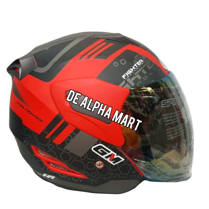 MERAH Helmet GM FIGHTER SR 911 RED SILVER GLOSSY And DOFF HALF FACE ...