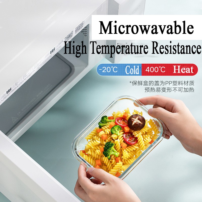 Rectangular Microwave Heat Resistant Borosilicate Glass Container Food ...