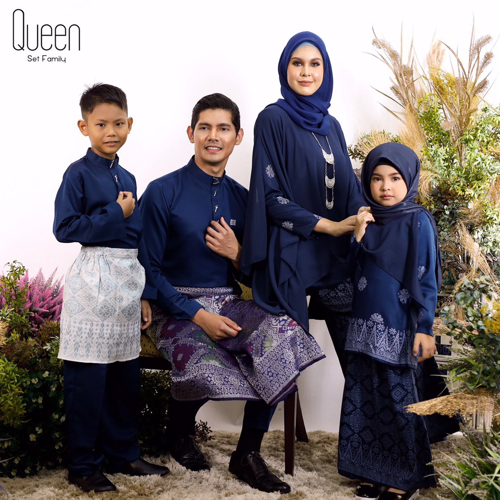Set Family BAJU Kurung Moden Queen By In Navy Blue | SET FAMILY RAYA ...