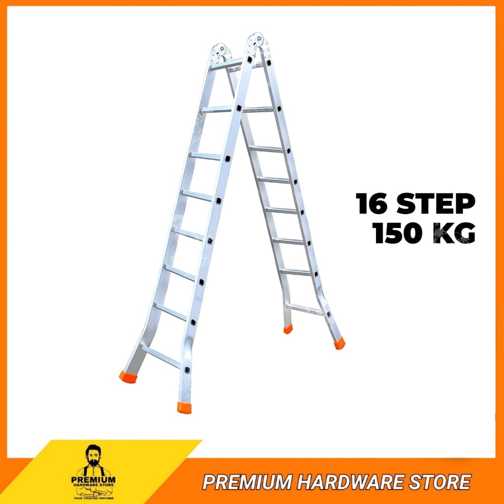 PREMIUM Three Way Heavy Duty Ladder 16 Step Foldable Folding Ladder ...