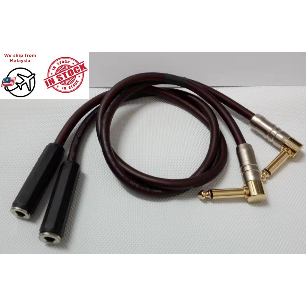 2x 1/4" Mono Plug (Male)(L Shape) to 2x 1/4" Mono Socket (Female)(50cm ...