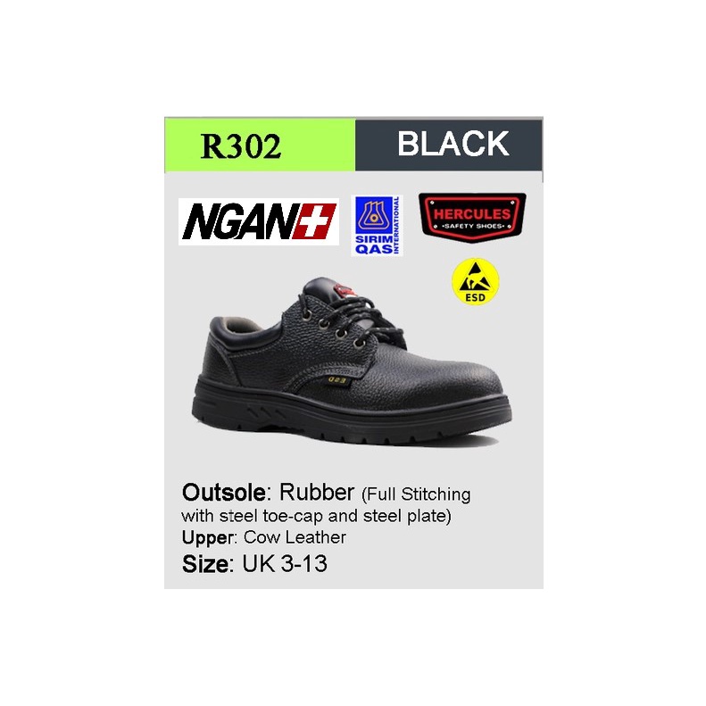Hercules ESD Safety Shoes Steel Shoes Cow Leather SIzes3-13 R302 SIRIM | Shopee Malaysia