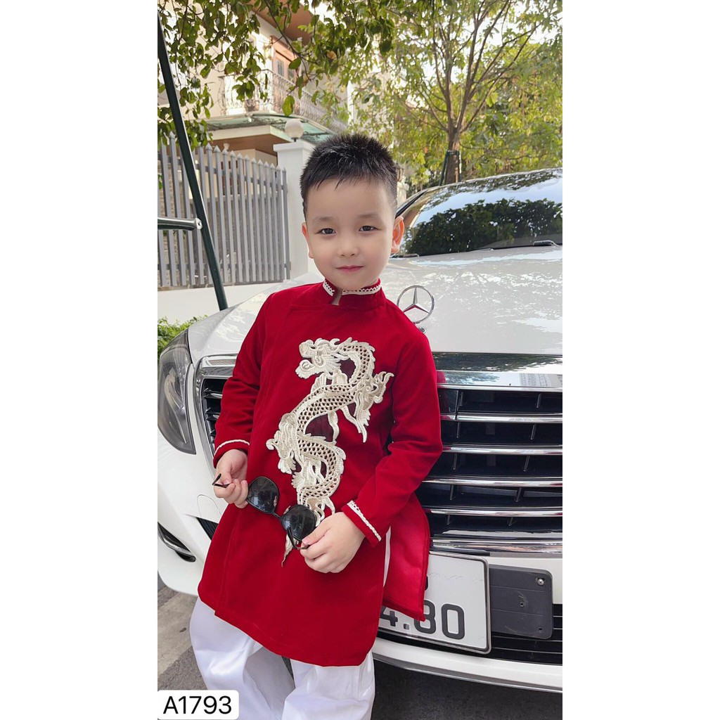 Innovative ao dai with dragon embroidery A1793-BE HP DVC (Model photos ...