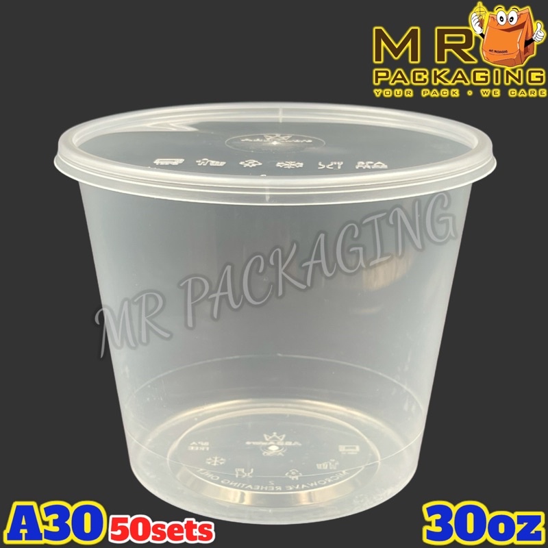 ABBA A30 Round PP Container with Lid ( 50sets± ) 30oz Disposable ...