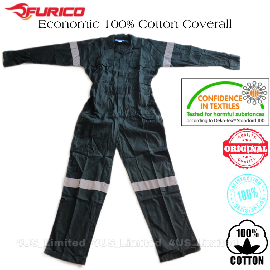 FURICO 100% Cotton Dark Green Safety Coverall | Reflective Coverall ...