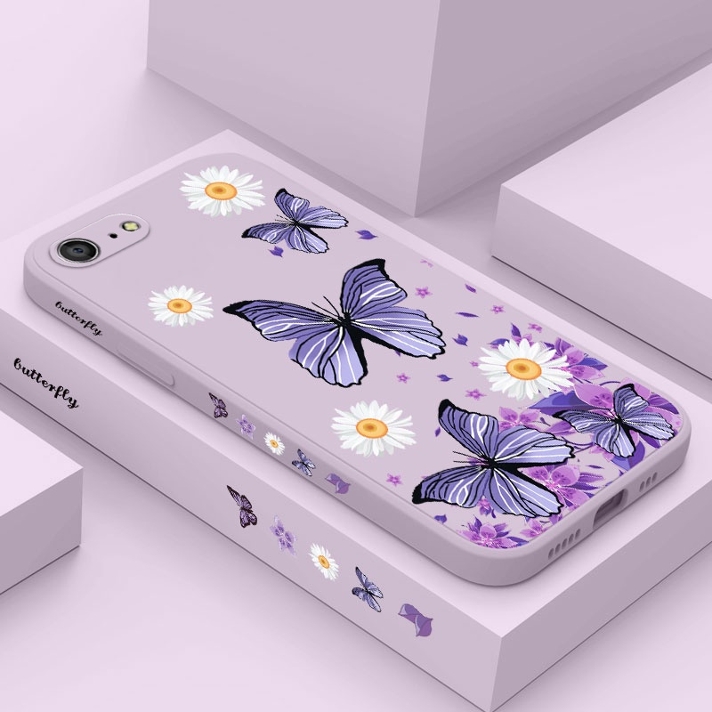 Phone Case For IPhone 8 7 6 6S Plus SE 2020 Purple Butterflies Liquid ...