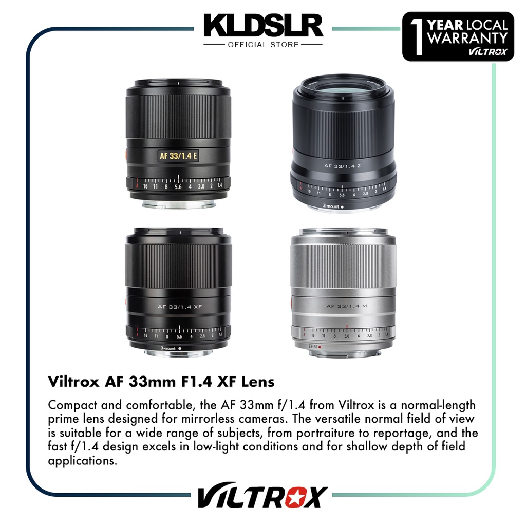 Viltrox AF 33mm F1.4 Lens for Sony E / Fujifilm X / Nikon Z / Canon EF ...