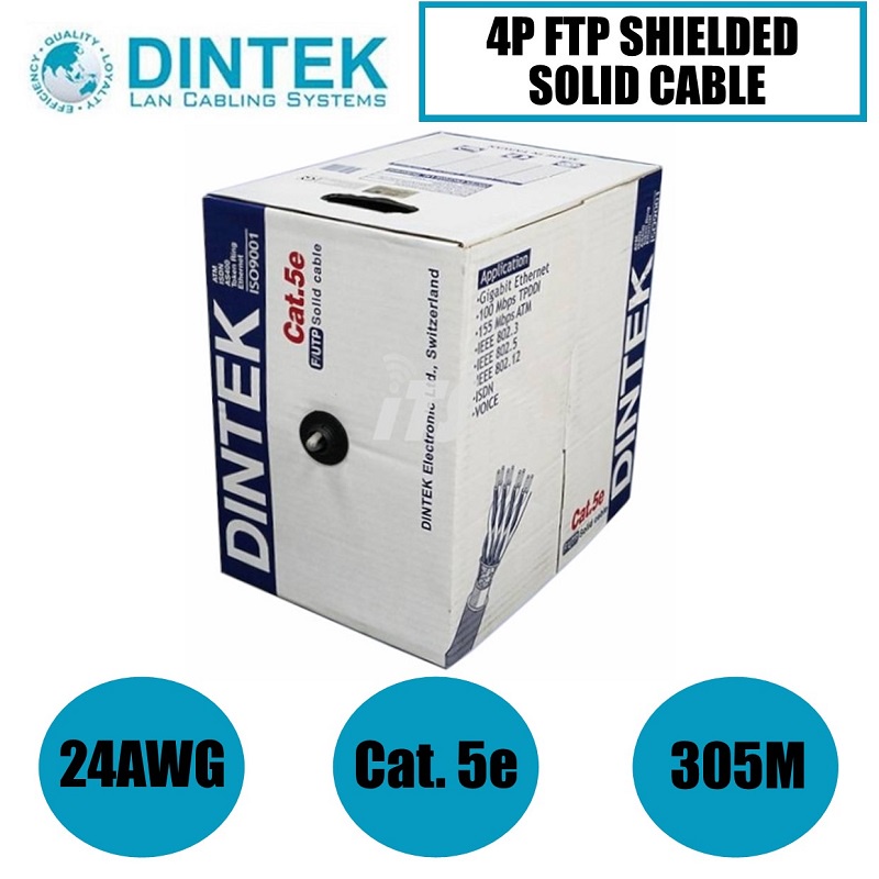 Dintek Cat.5e 4P FTP Shielded Solid Cable, 24AWG (PVC Gray) - 305M/box | Shopee Malaysia