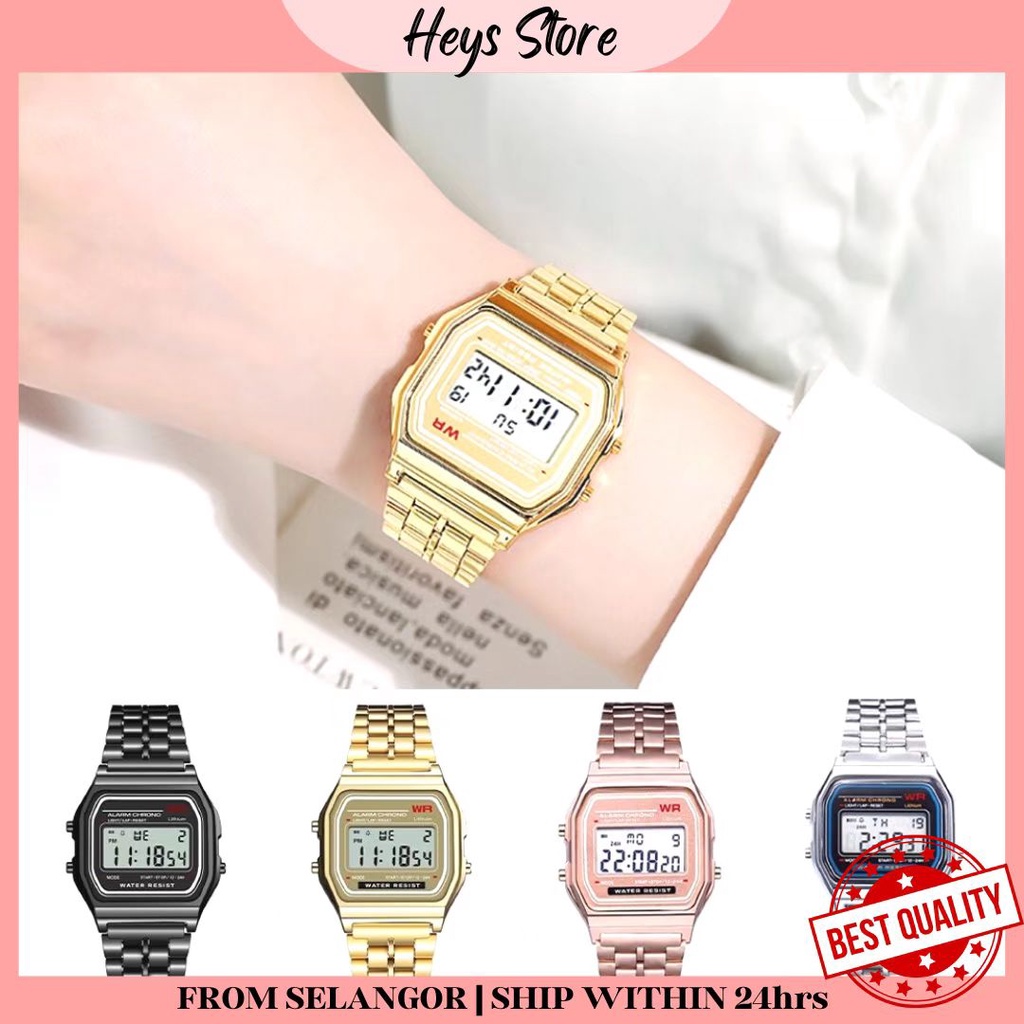 Heys Unisex LED Digital Wrist Watch Vintage Stainless Steel Band Sports ...