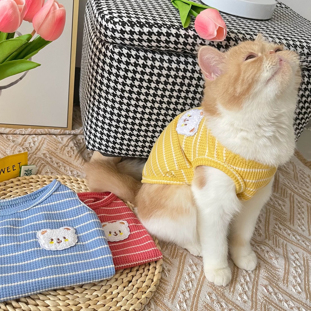 Bear Striped Pet Dogs Cat Clothes for Female and Male Puppy Shitzu ...