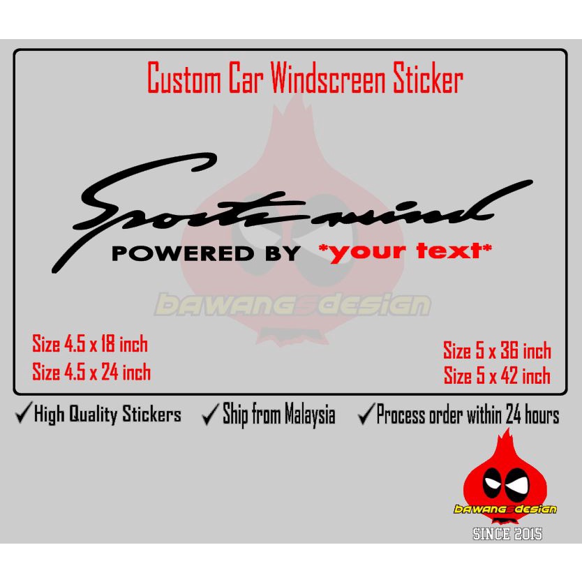 Custom Sticker 'Sport Mind Powered By' Windscreen Car Sticker | Shopee ...