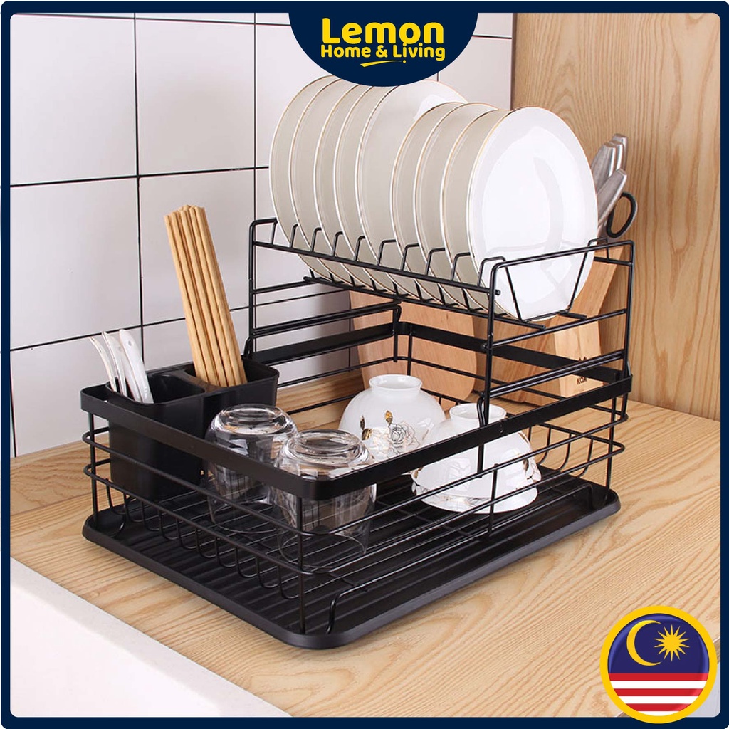 🍋 1/2 Tier Dish Rack with Tray Dish Drainer Multipurpose Drain Water ...