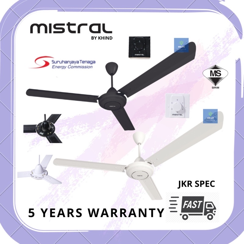 [5 YEARS WARRANTY] MISTRAL CEILING FAN 60” (MCF60LE) BLACK/WHITE KIPAS ...