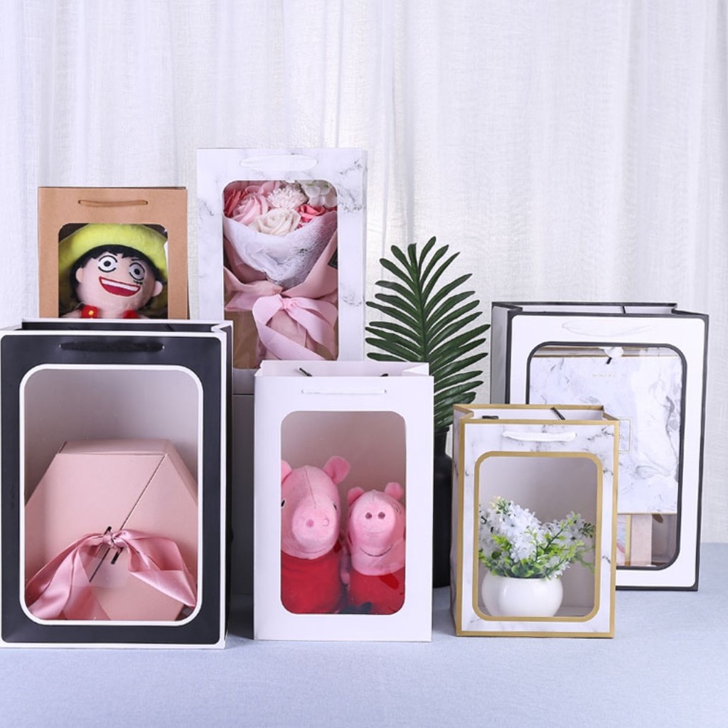 SHIOK Carrying Gift Bag With Transparent Window for Gift Bouquet Cake ...