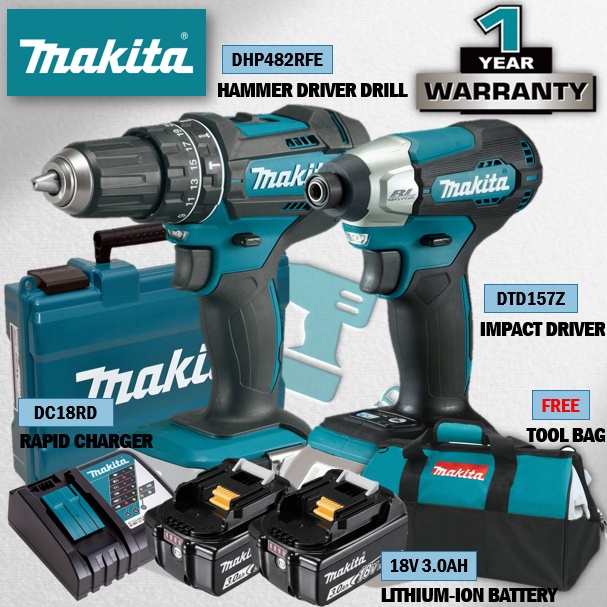 MAKITA LXT 18V Combo Set RM1599 ( DHP482RFE Hammer Driver Drill ...