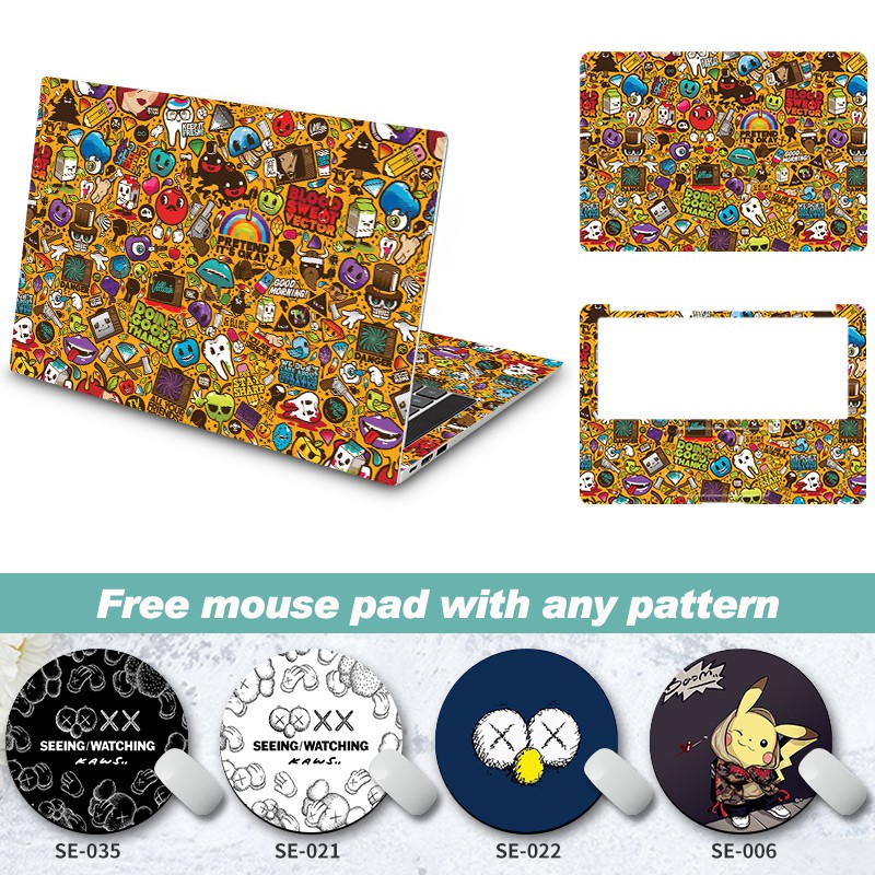 2PCS Laptop Sticker Laptop Skin PVC Laptop Sticker with Round Mouse Pad ...