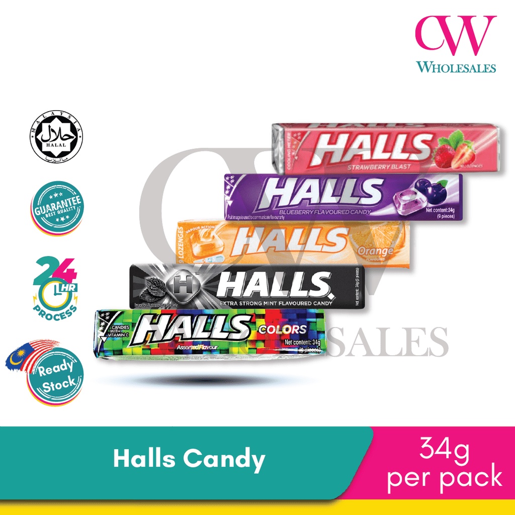 34g Halls Stick Strawberry/Blueberry/Orange/Mix Fruits/Extra Strong ...