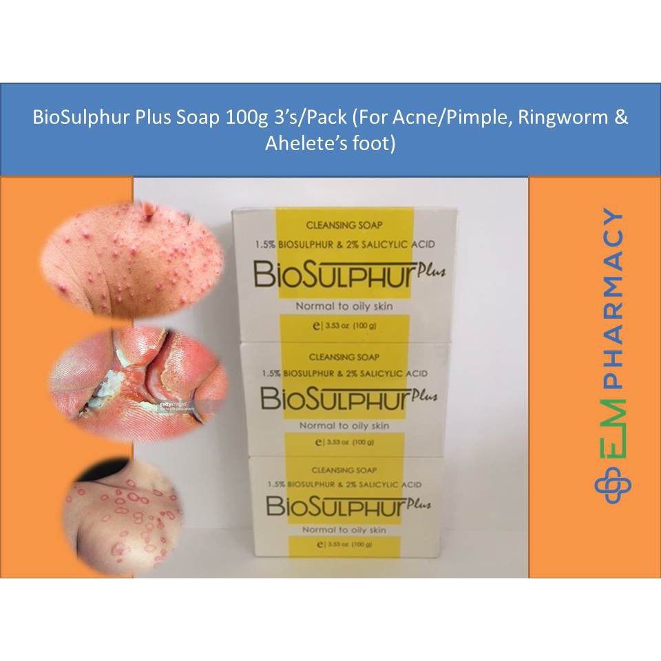 Biosulphur Plus Soap 100gx3/Pack (For Acne, Atheletes Foot & Ringworm ...