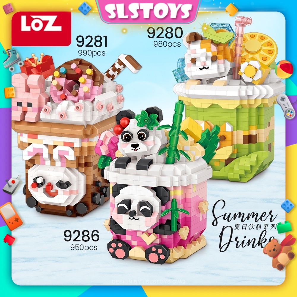 LOZ IDEAS Mini Block 9280 / 9281 / 9286 Summer Drink Bubble Tea Rabbit Matcha Cat Panda Building ...