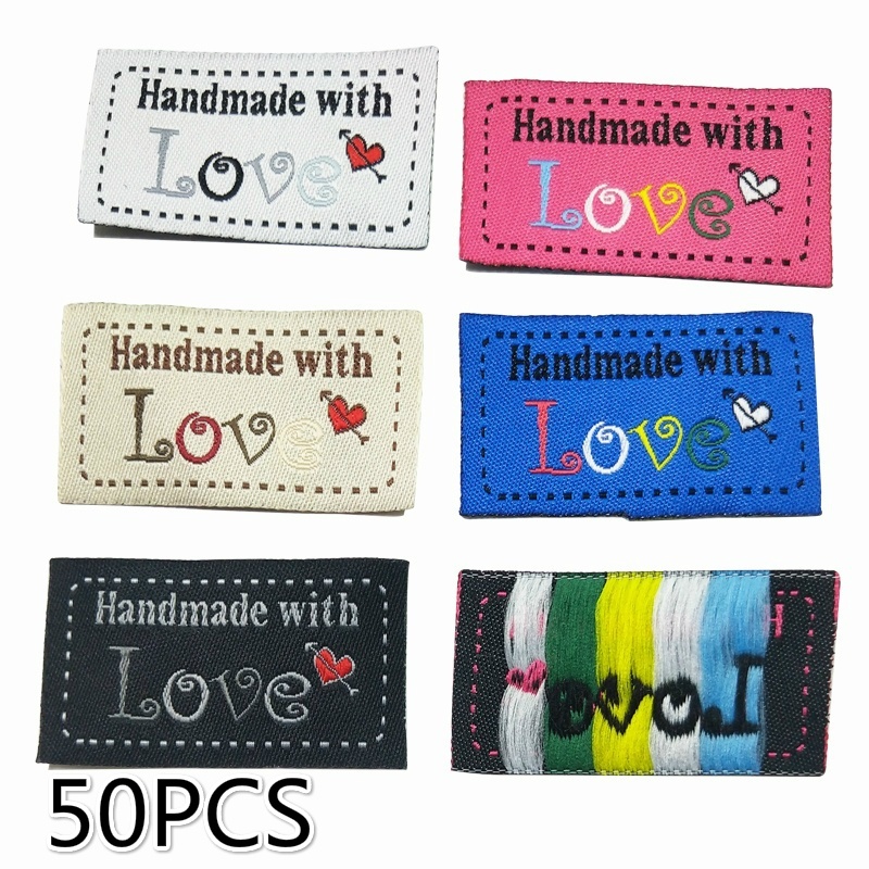 50pcs/100pcs HandMade Love Heart Labels Woven Clothing Labels Embossed ...