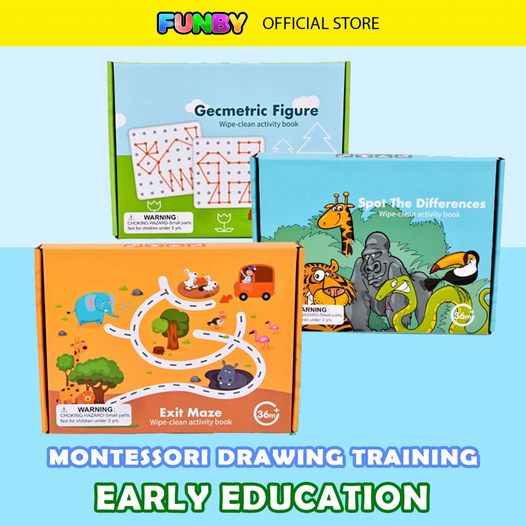 FUNBY Montessori Drawing Color Educational Toys Training Card Maze ...