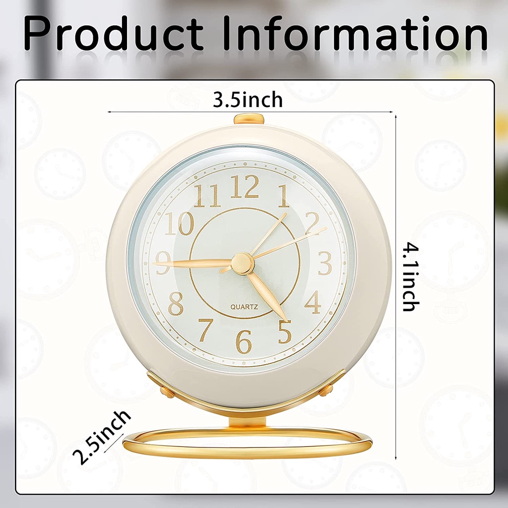 Silent Moving Analog Table Clock with Backlight Bedroom Bedside Alarm ...