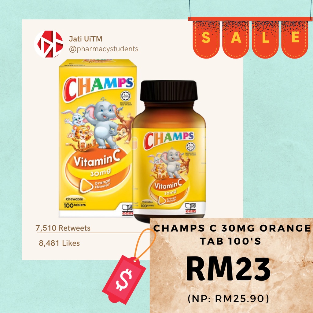 CHAMPS VITAMIN C 30MG ORANGE TAB 100'S V1 | Shopee Malaysia
