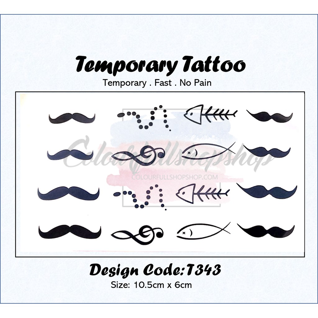 #T343 Minimal Mustache Fishbone Cute Temporary Tattoo | Shopee Malaysia