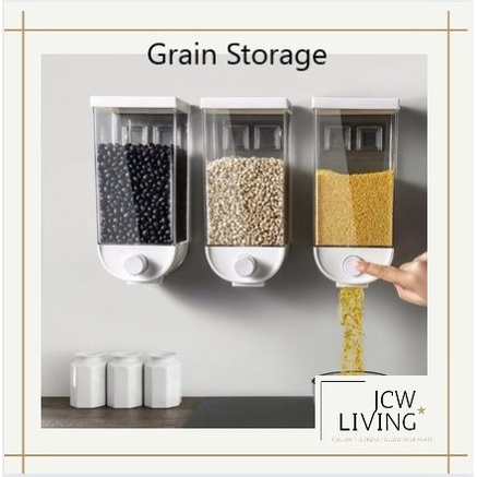 Grain Storage Box Wall-mount Cereal Bean Rice Container Dispenser Food ...