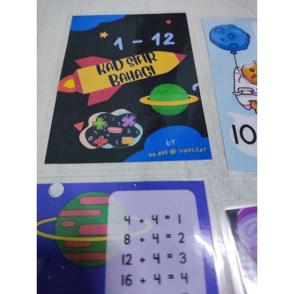 flashcard kad imbas saiz poket sifir bahagi 1-12 design astronot with ...